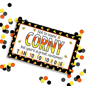 Funny Candy Corn Halloween Treat Themed Thank You Customer Appreciation Package Inserts for Small Businesses, 100 2" X 3.5” Single Sided Insert Cards by AmandaCreation
