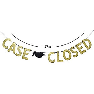 Qttier Case Closed Gold Glitter Banner, Class of 2022 Law School Graduation Party Supplies Bunting Photo Booth Props Sign