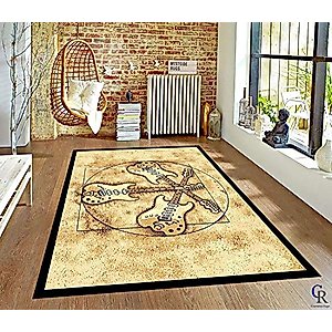 Champion Rugs Modern Three Electric Guitars Rock and ROLL Music Theme Novelty Area Rug (2’ X 3’)