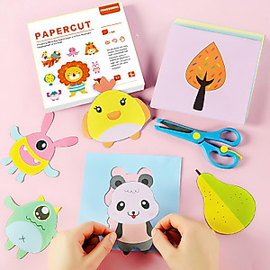 ASTARON 2 Kids Safety Scissors with 100 Pcs Paper Cutting for Paper Craft Supplies, Kids Preschool Training Scissors, Art Craft Plastic Scissors for School Supplies and Scrapbooking Supplies