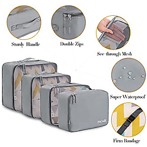 BAGAIL 8 Set Packing Cubes, Lightweight Travel Luggage Organizers with Shoe Bag, Toiletry Bag & Laundry Bag (Pewter Color)