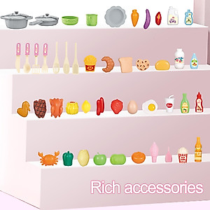Play Kitchen Girls Toy, kids kitchen play set 3-5, 46Pcs toy kitchen Accessories for Boys and Girls, Kitchen Toys ages 4-8 with Realistic Lights & Sounds, Simulation of Spray and Play Sink