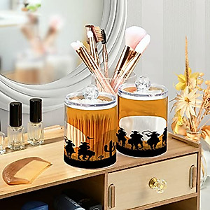 Kigai 4PCS Desert Cowboy Qtip Holder Dispenser with Lids - 14 oz Bathroom Storage Organizer Set, Clear Apothecary Jars Food Storage Containers, for Tea, Coffee, Cotton Ball, Floss