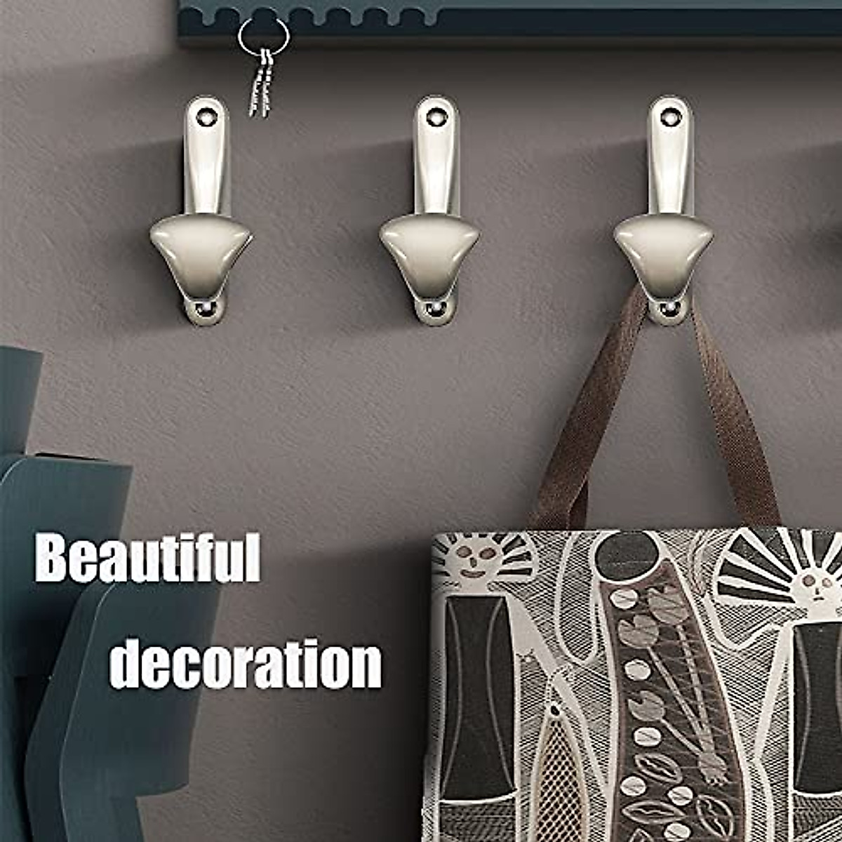 4 Pack Single Prong Wall Mounted Hat Towel Bag Hanger, Decorative Art Coat Hooks with Deep Curve, Solid Zinc Alloy Wall Hooks Holder for Keys, Umbrella, Matte Silver, Exxacttorch