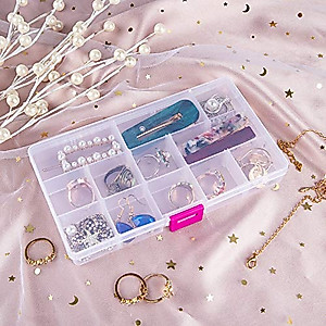 SGHUO Jewelry Organizer Box, 6 Pack 15-Grid Storage Boxes with Removable Dividers for Art and Crafts, 2 Colors