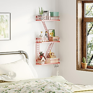 Beskadi Fire Escape Wall Shelf Red, Fire Escape Ladder 3 Story Shelf Wall Storage, New York Inspired Cool Bookshelf Metal Shelves, New York Action Figurine Display Shelf for Bathroom, Living Room.