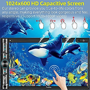 Double Din Car Stereo with Mirror Link for iOS & Android, 7" Full HD Capacitive Touchscreen Carplay, Support Backup/Front Camera, Bluetooth 5.0, Steering Wheel, AM/FM Car Audio Receivers