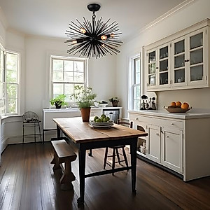 Tescruant Modern Black Sputnik Chandelier Vintage 6-Lights Geometric Black Chandelier Lighting Fixture Farmhouse 20" Firework Chandelier for Dining Room, Bedroom, Living Room, 12LB Solid Metal, E12