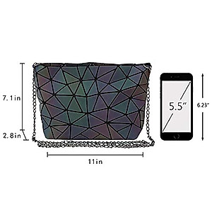 Sherry Handbag Fashion Holographic Laser Shoulder Bag Geometric Envelope Clutch Chain Crossbody Purse (Luminous)