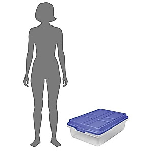 GERSH 40 Qt. Clear Plastic Storage Bin with Blue HI-Rise Lid, 6 Pack