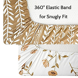 2 Pack Floral Jersey Knit Changing Pad Covers and Pack N Play Sheets, Soft and Comfortable, Retro Brown Flower