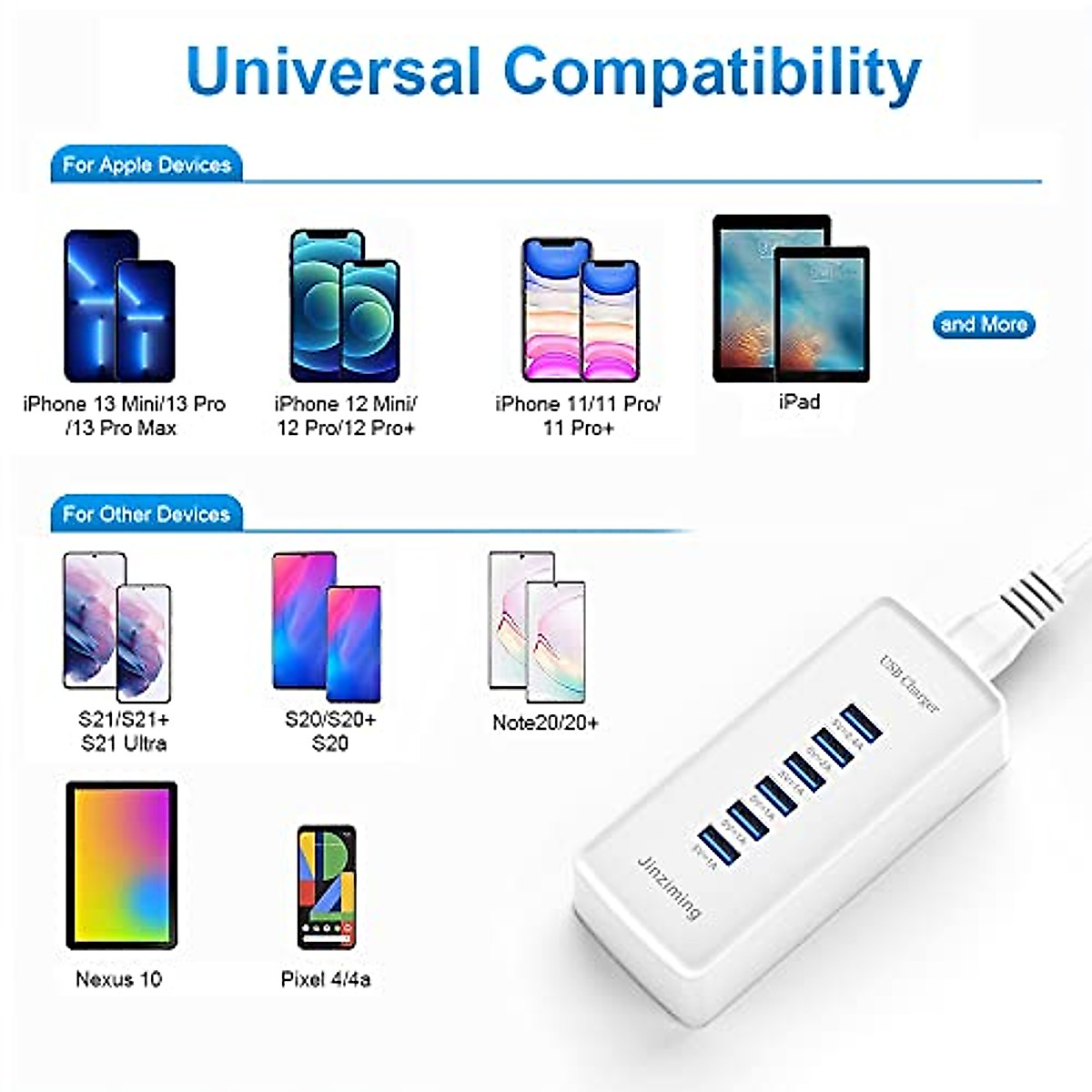 USB Charger 6 Ports USB Wall Charger USB Charging Station for Multiple Devices Desktop Power Hub Smart Plug Dock Charger Block for iPhone Xs/X iPad Pro/Air Galaxy S9/S8 LG Laptop Smartphones