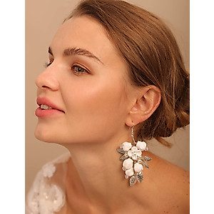 BERYUAN White Flower Earings Wedding Earrings for Brides Bridal Bridesmaids Earrings Accessories Prom Earrings Esthetics