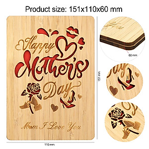 HOWAF Mother's Day Greeting Card, Best Mum Ever Wooden Card for Mother's Birthday Gift, Real Bamboo Heart Printed Greeting Cards for Happy Mother's Day Celebration, Wooden Greeting Card To My Mum