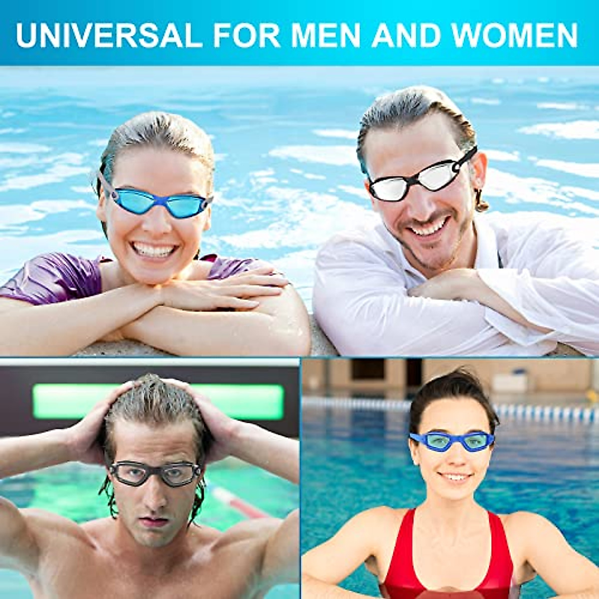 RABIGALA Swimming Goggles Adult, Swim Goggles Anti-Fog Waterproof Anti-UV Clear Vision Swim Goggles with Earplugs & 3 Nose Pieces suitable for Women Men(Gray-Blue)