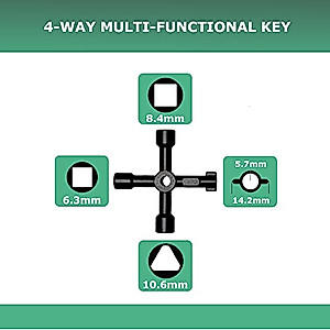 QPURO Water Meter Key 16 inch Kit - Industrial Grade Curb Key Water Shut Off Tool - Includes 4-Way Multi Functional Utility Tool and 4 Way Sillcock Water Key for Valves, Faucets, and Spigots