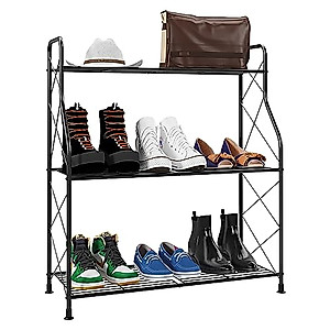 YisanCrafts 3-Tier Shoe Rack for Closet Metal Shoe Organizer for Entryway, Extra Large Capacity Wide Shoe Storage Shelf with Sturdy Wire Grid for Closet Floor, Bedroom, Wire Grid, Black