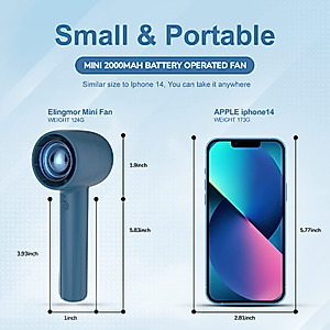 Elingmor Handheld Fan with Aromatherapy,Small Cooling USB Rechargeable Personal Turbo Fan,Quiet Mini Portable Hand Fan,3 Speeds Battery Operated Fan and Desk Base for Travel,Outdoors,Home,Office（Blue）