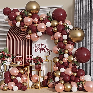 MEBAY Burgundy Balloon Arch Kit, 141 Pcs Maroon Metallic Chrome Gold Rose Gold and White Latex Balloons Different Sizes 18 12 10 5 Inch for Birthday Wedding Anniversary Bridal Bachelorette Wine Party