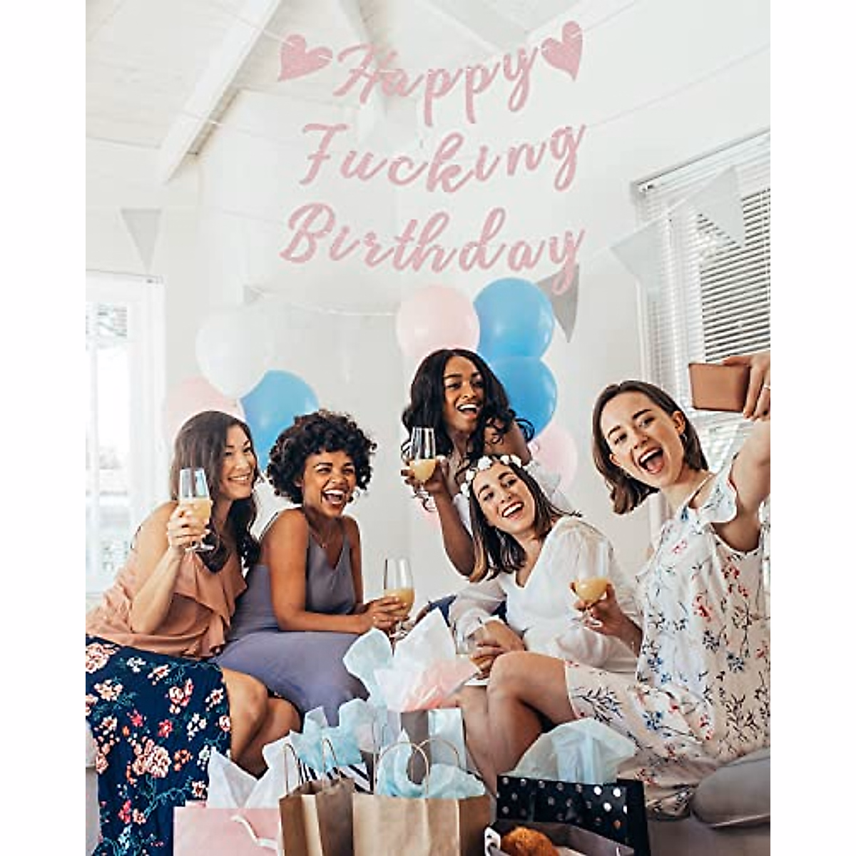 TopBashGo 102 Pcs Personalized Happy 60th Birthday Banner with Custom Name in Rose Gold Script, Bday Party Decorations Supplies Reusable Signs for Women