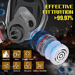 VITIJY Full Face Gas Mask - Gas Masks Survival Nuclear and Chemical, Reusable Respirator Mask (6800+40mm & P-A-1)