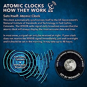 Sharp Atomic Desktop Clock – Auto Set Digital Alarm Clock - Atomic Accuracy - Easy to Read Screen with Time/Date/Temperature Display- Perfect for Nightstand or Desk