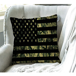 Swono Throw Pillow Case American Flag with Camouflage Cotton Linen Square Cushion Cover Standard Pillowcase for Men Women Home Decorative Sofa Armchair Bedroom Livingroom 18 x 18 inch