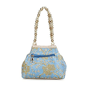 Fantastic Silk Indian Ethnic Potli Bag with Handicraft work (Aqua)