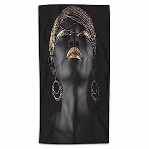 WONDERTIFY African American Woman Hand Towel Afro Girl Hand Towels for Bathroom, Hand & Face Washcloths Gold Black 15X30 Inches