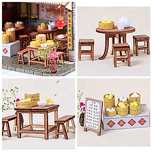WYD DIY Chinese DIY Doll House Ancient Architecture Handmade Mini Wooden House Miniature Dollhouse Furniture Set Children Toys New Year Birthday Wedding Gift (Panxi Tea House)