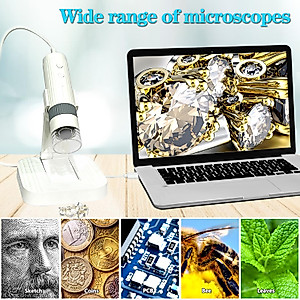 USB Digital Microscope, GUVOP 50X-1000X Handheld Pocket Microscopes Camera, 1080P HD Coin Microscope, Trichome Mini Camera Magnifier with 8 Adjustable LED, Compatible with Mac, PC View Windows- White