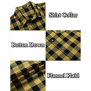 COOFANDY Mens Casual Buffalo Plaid Shirts Button Down Flannel Jacket with Pocket B - Yellow