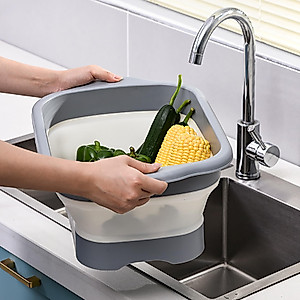 Nicunom 2 Pack Collapsible Wash Basin with Drain Plug, 9L Large Collapsible Dish Tub Portable Sink Dish Basin Foldable Dishpan Space Saving for Kitchen, RV, Camping Dish Washing Tub