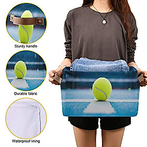 Storage Bins Sport Tennis Ball Pattern Storage Basket Collapsible Cube Rectangle with Handle Storage Box for Shelves Home Office Closet 1 Pack