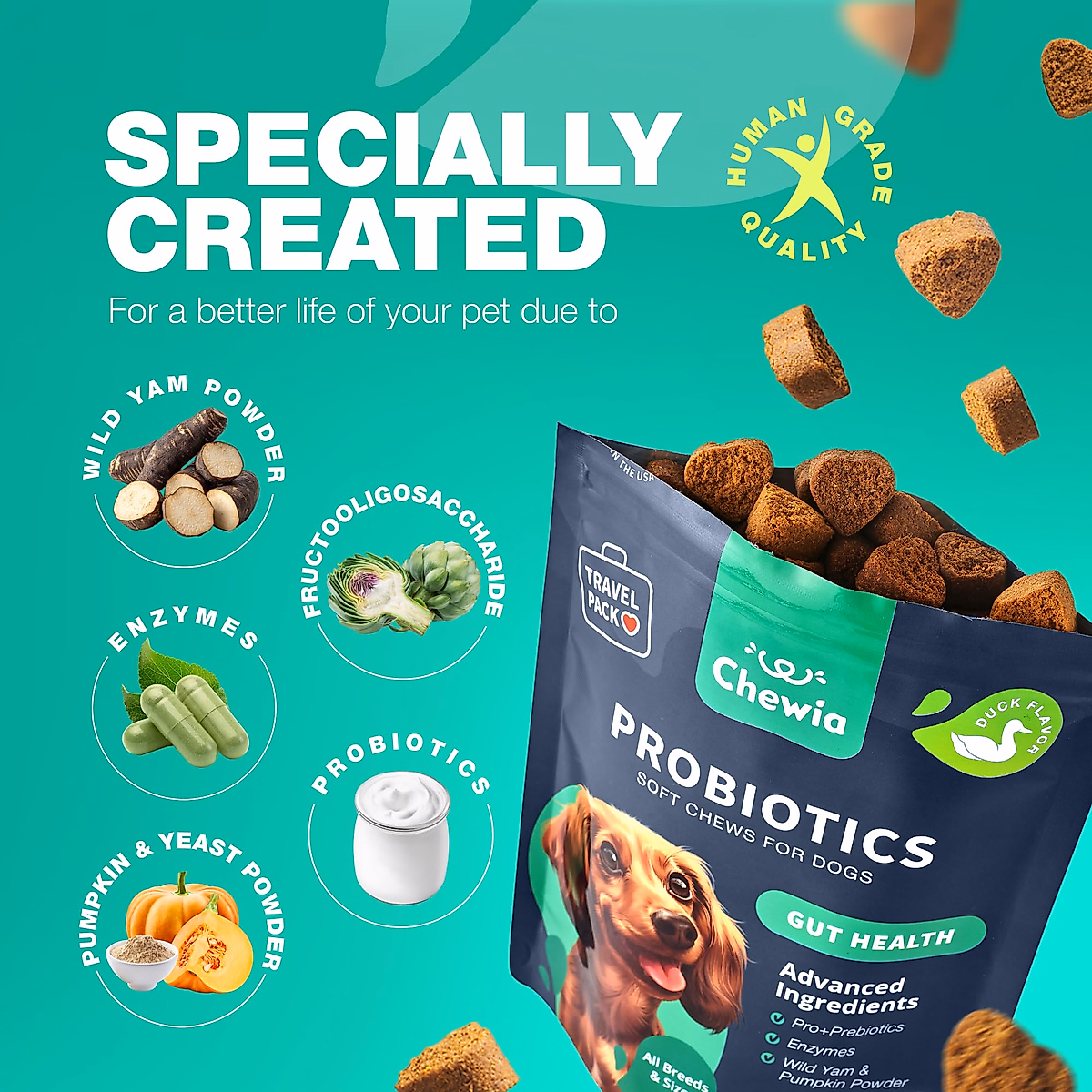 Travel Pack of Probiotics, Soft Probiotic Chews for Dogs - Vet Formulated for All Breeds - Pumpkin Powder, Enzymes, Wild Yam - Gut Health Support for Dogs