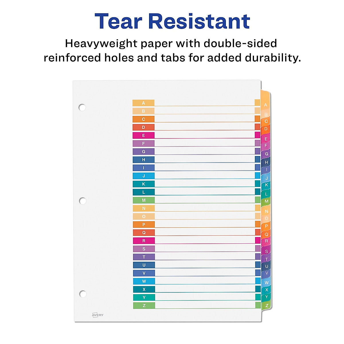 Avery A-Z Tab Dividers for 3 Ring Binders, Customizable Table of Contents, Multicolor Tabs, 12 Sets (11125)