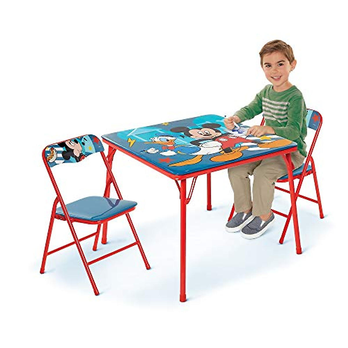 Mickey Mouse Activity Table Sets – Folding Childrens Table & Chair Set – Includes 2 Kid Chairs with Non Skid Rubber Feet & Padded Seats – Sturdy Metal Construction