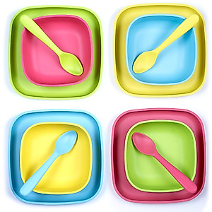 GET FRESH Bamboo Kids Spoons Set – 4-pack Reusable Bamboo Fiber Kids Spoons for Everyday Use – Large Bamboo Kids Cutlery for Daily Mealtime – Colorful Bamboo Utensils for Toddlers and School Children