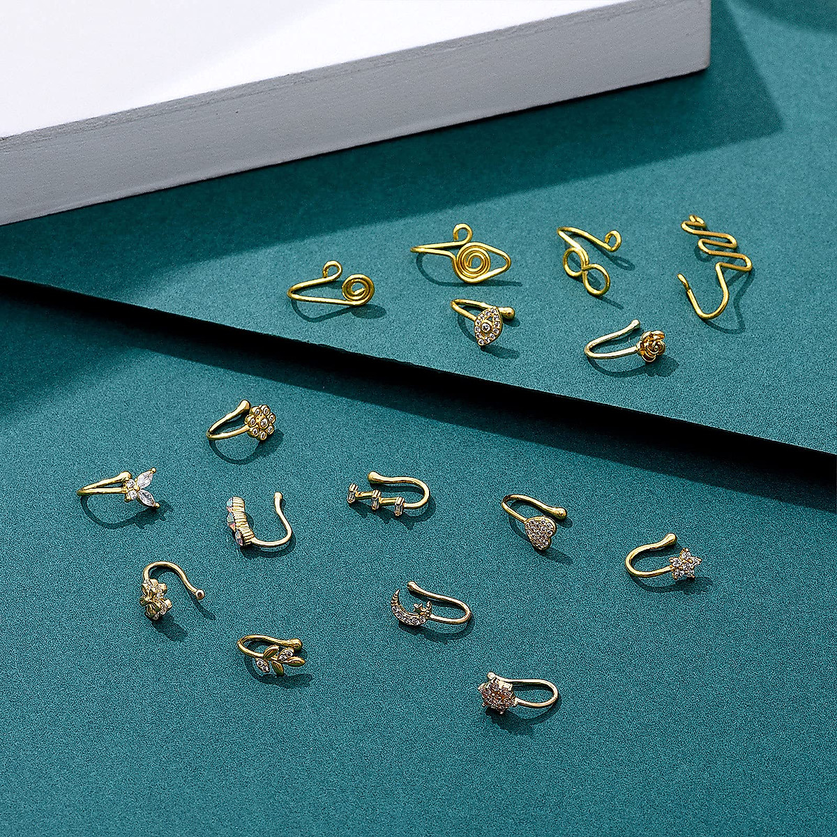 TAMHOO 25 Pcs Multi-Style Fake Nose Rings for Women and Men - 14k Gold Plated Copper African Nose Cuff Non Piercing for Teen Grirls - Small Clip On Nose Ring Set,Fake Nose Piercing Ring (#1)