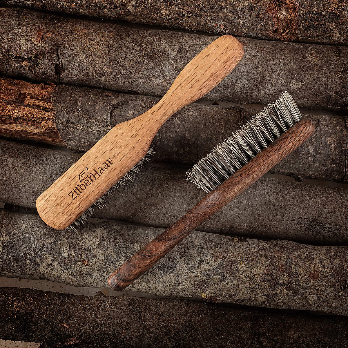 ZilberHaar Vegan Beard Brush - Stiff Bristles - Oiled Walnut and Mexican Tampico bristles - Animal-Free Beard Grooming Product - Made in Germany