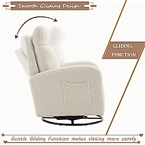 Kurhwyss Swivel Glider Chair for Nursery, Modern Rocker Chair with High Back and Storage Pocket, Upholstered Accent Rocking Chair with Solid Metal Base for Living Room, Bedroom (Cream White Teddy)