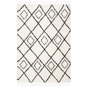 SAFAVIEH Moroccan Tassel Shag Collection Area Rug - 5'3" x 7'6", Ivory & Dark Grey, Boho Design, Non-Shedding & Easy Care, 1.5-inch Thick Ideal for High Traffic Areas in Living Room, Bedroom (MTS335A)