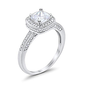 Blue Apple Co. Art Deco Vintage Style Halo Wedding Engagement Ring Round Simulated Cubic Zirconia 925 Sterling Silver Size-11