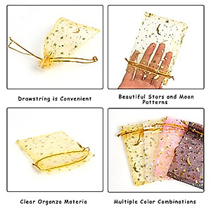 CCINEE 100Pcs Clear Organza Bags, 3.5x4.7 Drawstrings Star and Moon Gift Small Jewelry Gift Bags for Wedding Party,Fill Christmas Goody Bags and Small Items Storage Bag(Mixed Color)
