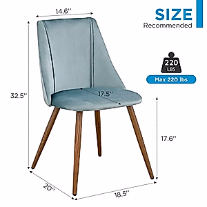 Fangflower Accent Velvet Dining Armless Chairs Set of 2, Mid Century Modern Upholstered Side Seat with Metal Legs for Living Room Kitchen Lounge Farmhouse, Lake Green