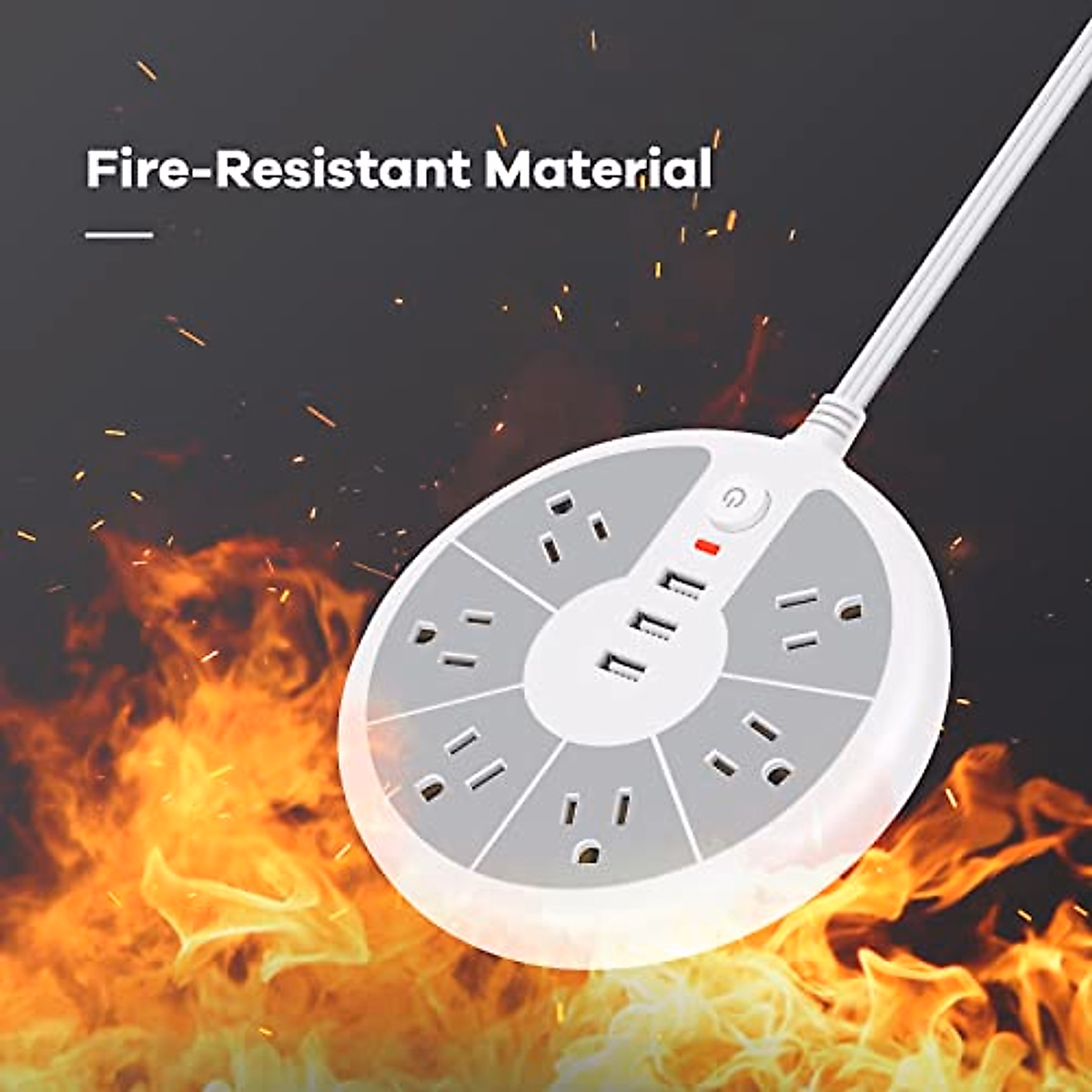 Flat Plug Power Strip with Surge Protection - 6 Outlets Flat Extension Cord Surge Protector with 3 USB Ports - Compact Charging Station Multi Plug Outlet Extender for Electronic Deivces, Home, Office