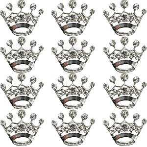 GXXMEI 12PCS Tiara Crown Brooch Pin Wedding Party Pageant Brooch (Silver)