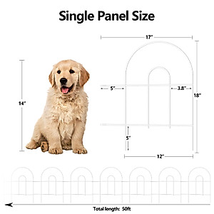 AMAGABELI GARDEN & HOME 35 panels Decorative Garden Fences and Borders for Dogs 18in(H)×50ft(L) No Dig Metal Fence Panel Garden Edging Border Fence For Animal Barrier Fencing for Flower Bed Yard White