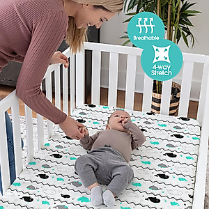 Pack n Play Stretchy Fitted Pack n Play Playard Sheet Set BROLEX 2 Pack Portable Mini Crib Sheets,Convertible Playard Mattress Cover,Ultra Soft Material，Elephant & Whale