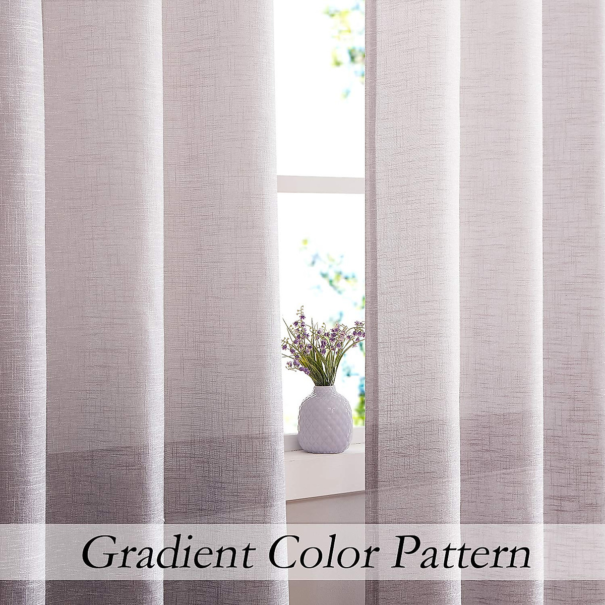 Central Park Ombre Semi Sheer Window Curtain Panel Linen Gradient Print on Rayon Blend Fabric Drapery Treatments for Living Room/Bedroom, Cream White to Lavender Purple, 40" x 84", Set of 2